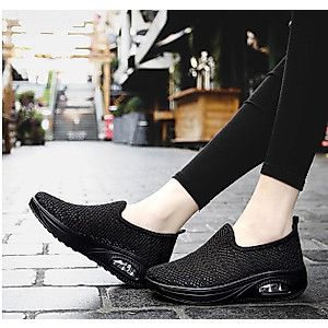 Cubicbee Women's Platform Walking Shoes Breathable Mesh Air Cushion Sneakers,Orthopedic Diabetic Walking Shoes,Casual Comfort Slip-On Beach Shoes (Black-1,9)