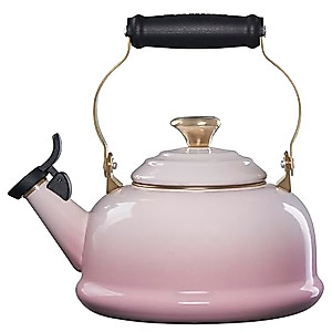 Le Creuset Enamel On Steel Whistling Tea Kettle w/Figural Heart Knob, Shell Pink