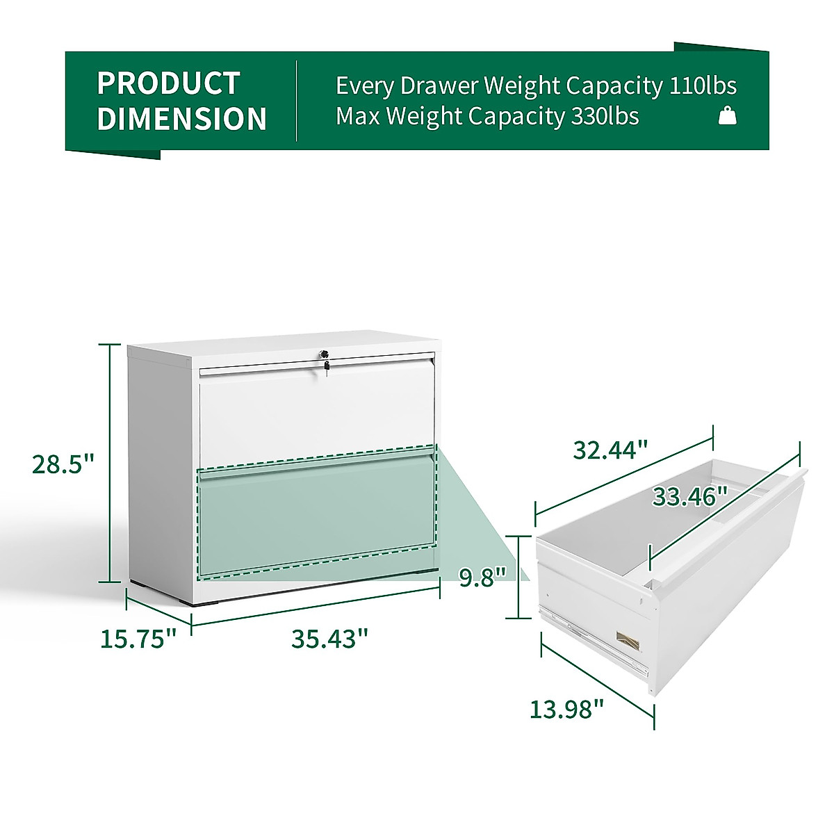 BIZOEIRON 2 Drawer File Cabinet and 2 Drawer File Cabinet with Lock, White