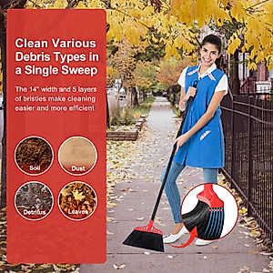 Tiumso Heavy Duty Broom, Outdoor Brooms, Commercial Broom for Sweeping Indoor, Kitchen Broom with 55" Long Handle, Angle Brooms for Patio Kitchen Shop Sidewalk - Black and Red