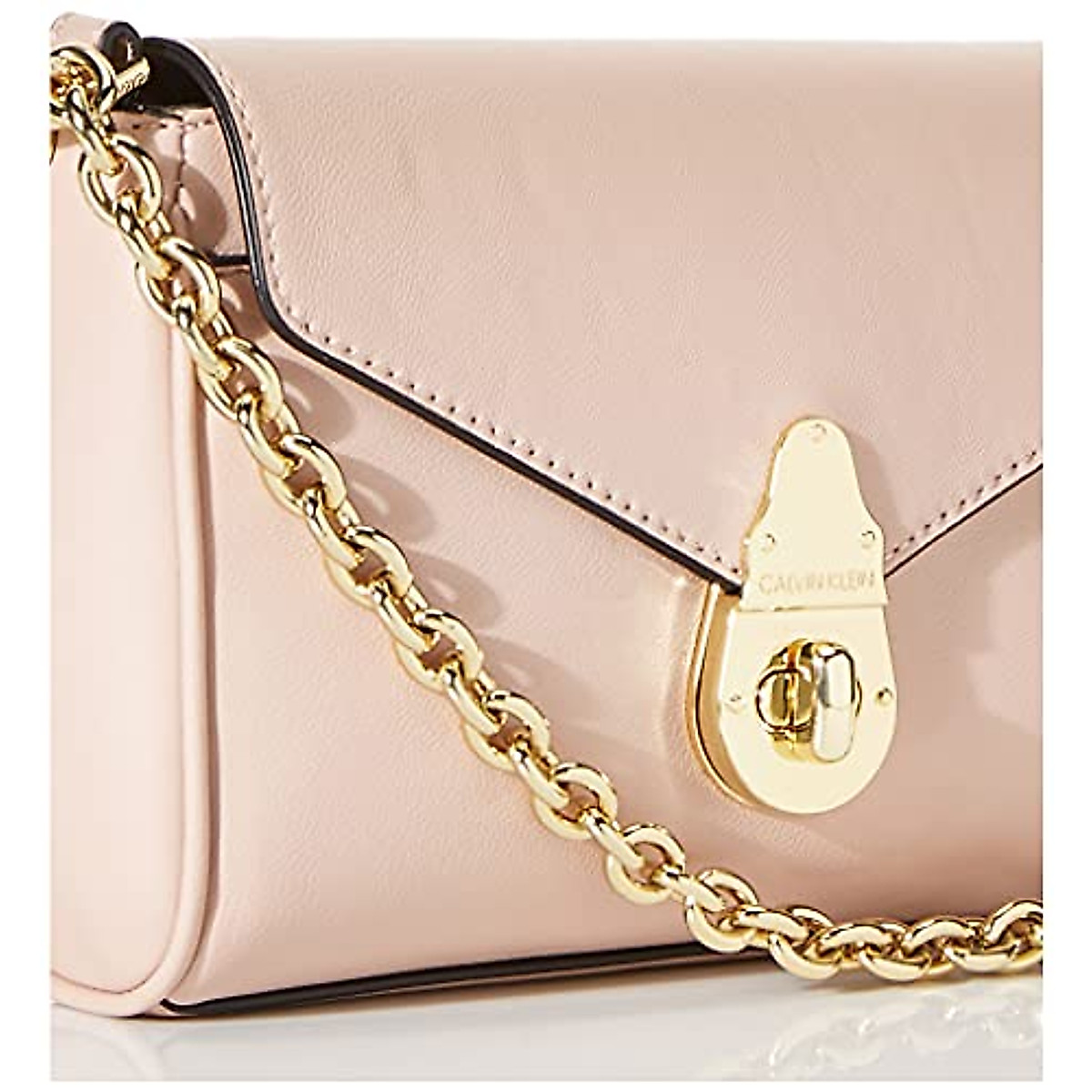 Calvin Klein Soft Lock Lamb Leather Small Convertible Crossbody Shoulder Bag, Pale Rose