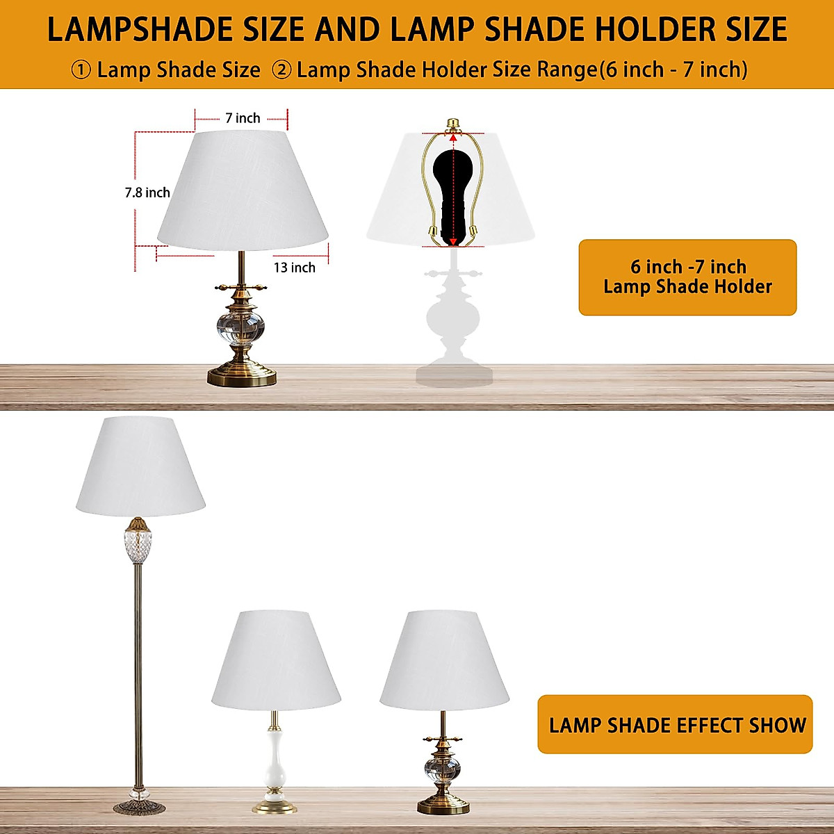 ALUCSET Medium Lamp Shade, Barrel Fabric Lampshade for Table Lamp and Floor Light, 7x13x7.8 inch,Natural Linen Hand Crafted, Spider (White)
