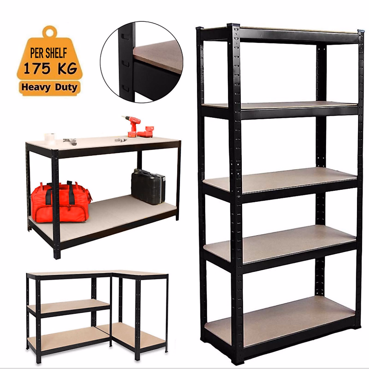 VickyHome Heavy Duty 5 Tier Storage Metal Shelf Unit, Adjustable Utility Rack Shelves with MDF Boards, Organization Multipurpose Shelf for Shed, Workshop, Warehouse, 875KG Capacity