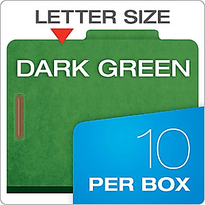 Pendaflex Classification Folders, Standard, 3 Dividers, Embedded Fasteners, 2/5 Cut Tab, Dark Green, Letter, 10/BX (24097)