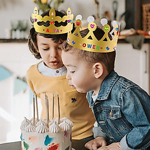 Axeyil 38 Pcs Paper Crowns for Kids Boys Girls Adults Princess Prince King, Classroom Crown, Birthday Party Hats with Gold Gem Jewels Number Letter Stickers, DIY Decorate Decor Favor Supplies