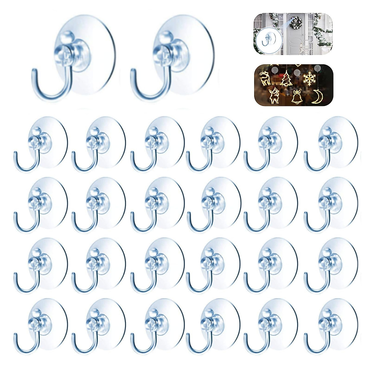 42 Pcs Windows Suction Cup Hooks - 1.5 inch Clear Plastic Sucker Hooks for Glass Window Wall, Utility Hooks Hangers for Christmas Festivals Parties Carnival Decoration Door Bathroom Kitchen (42)