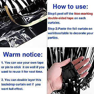 Black Backdrop Curtain for Party Supplies - 6.5x8.2ft, Pack of 2 | LILF Black Tinsel Foil Fringe Curtain Streamers for Birthday Party Halloween Graduation Decoration Black Photo Booth Backdrop Props