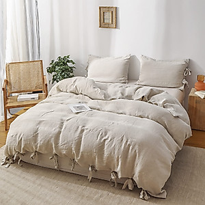 Simple&Opulence 100% Linen Duvet Cover Set, 3 Pieces Belgian Flax Breathable Bedding, King Size 104''x92'' (1 Comforter Cover+2 Pillowshams) with Tie Closure Style,Linen