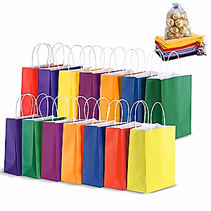 28 Pcs Gift Bags Medium Size 10.62" with 50 Pcs Organza Party Gift Favor Bags 7 Colors Rainbow Colorful for Wedding Birthday Baby Shower Restaurant Take Outs and Store Owners