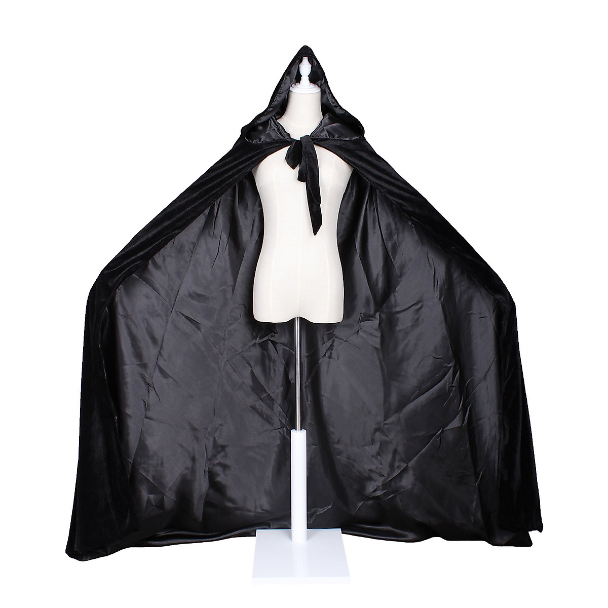 LuckyMjmy Velvet Renaissance Medieval Cloak Cape Lined with Satin (Large, Black)