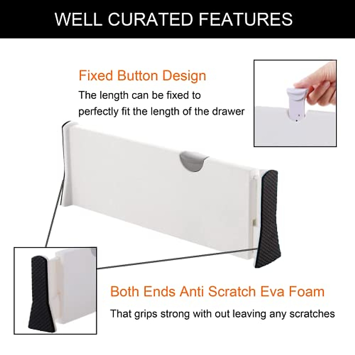 KIKILIE Extra Long Drawer Divider Expandable 15-21 Inch, 3 Pack Kitchen Drawer Divider Organizer, Adjustable Dresser Drawer Dividers, Multifunctional Drawer Organizers for Clothes,Silverware,Makeup