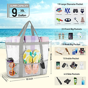 BALEINE Large Beach Bag Pool Bags, Mesh Beach Tote for Toys, Towel, flip flops, White