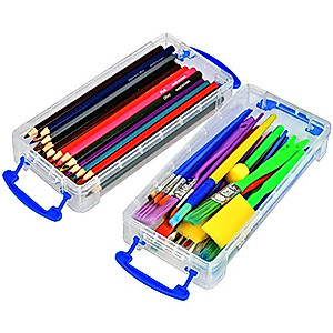 6 Pack Large Capacity Pencil Box, Stackable Clear Plastic Pencil Box, Office Supplies Storage Organizer Box, Brush Painting Pencils Storage Box Watercolor Pen Container, 8.15" x 1.65" x 4"