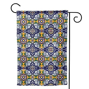Mexican Talavera Tile Pattern Garden Flag - Vibrant Double Sided Garden Flag - Yard Decorating Flag Garden Flag Decoration - Outdoor Flag Decorator'S Favorite