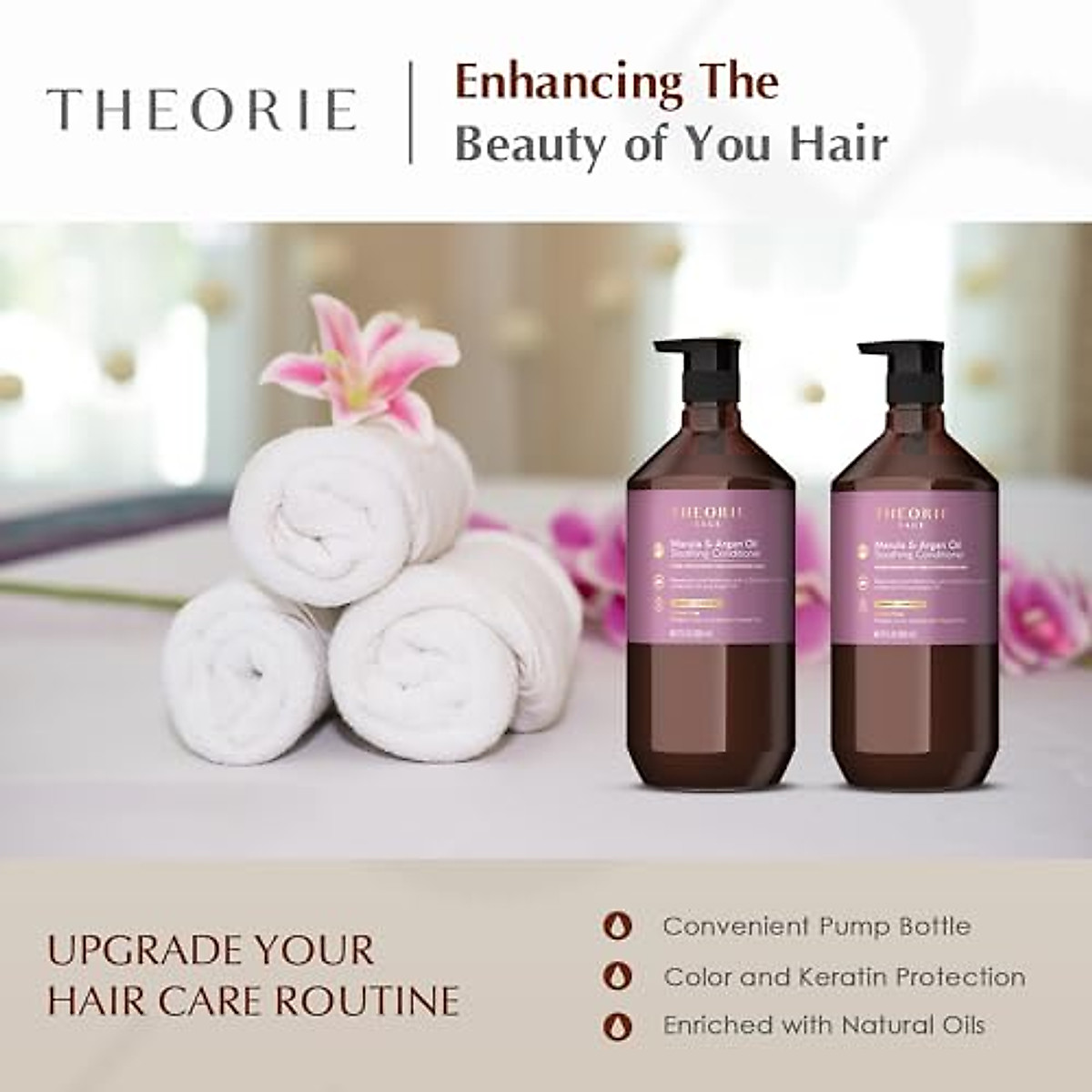 Theorie Marula and Argan Oil Soothing Conditioner - Rejuvenate & Moisturize - Suited for Over-Processed & Distressed Hair - Protects Color and Keratin Treated Hair, Pump Bottle 800mL