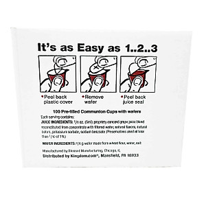 Kingdom Prefilled Communion Cup with Wafers(100 ct-red juice) Sealed in a Single-Serving Container with 1-Year Shelf Life, Perfect for Holy Eucharist Celebration in Hospitals, Summer Camps, and more!