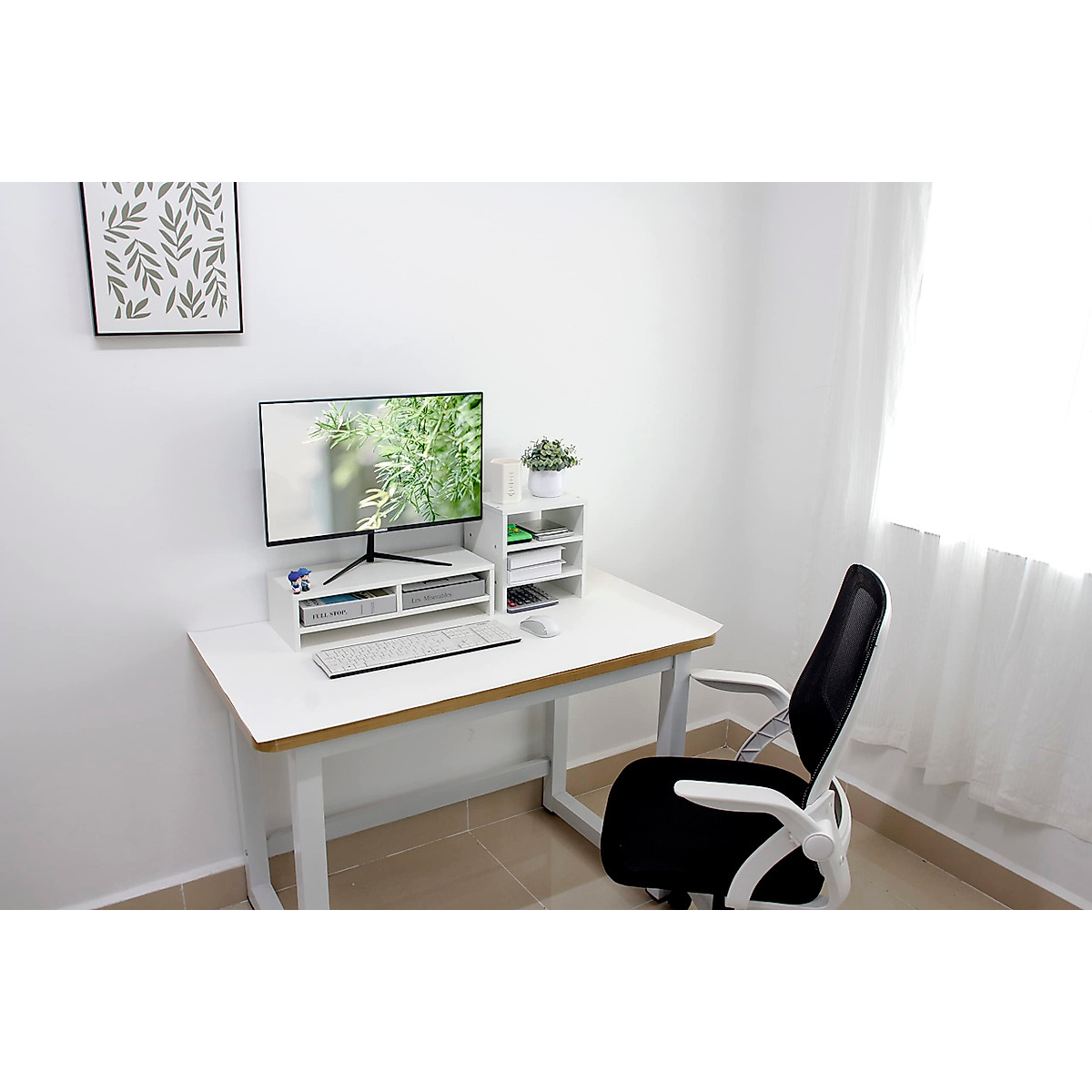 LITAITAI Monitor stand riser, Monitor Riser, three-tier shelf, large-capacity storage, elegant pearl white, Computer Monitor Stand, suitable for many occasions.