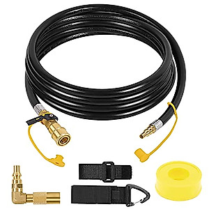 NQN 12FT Male/Female Quick-Connect Low Pressure RV Propane Extension Hose, Compatible with Elbow Adapter for 17"/22" Blackstone Griddles - 1/4" Safety Shutoff Valve and 1/4" Male Full Flow Plug for RV