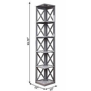 Convenience Concepts Oxford End Table with Shelves, Gray & Oxford 5 Tier Corner Bookcase, Gray
