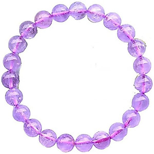 YONKU Purple Natural Lavender Amethyst Quartz Bracelet 8mm Rare Clear Round Beads Women Men Stretch Bracelet Amethyst 7" Beaded Yoga Chakra Brace YO-BRACE-7572