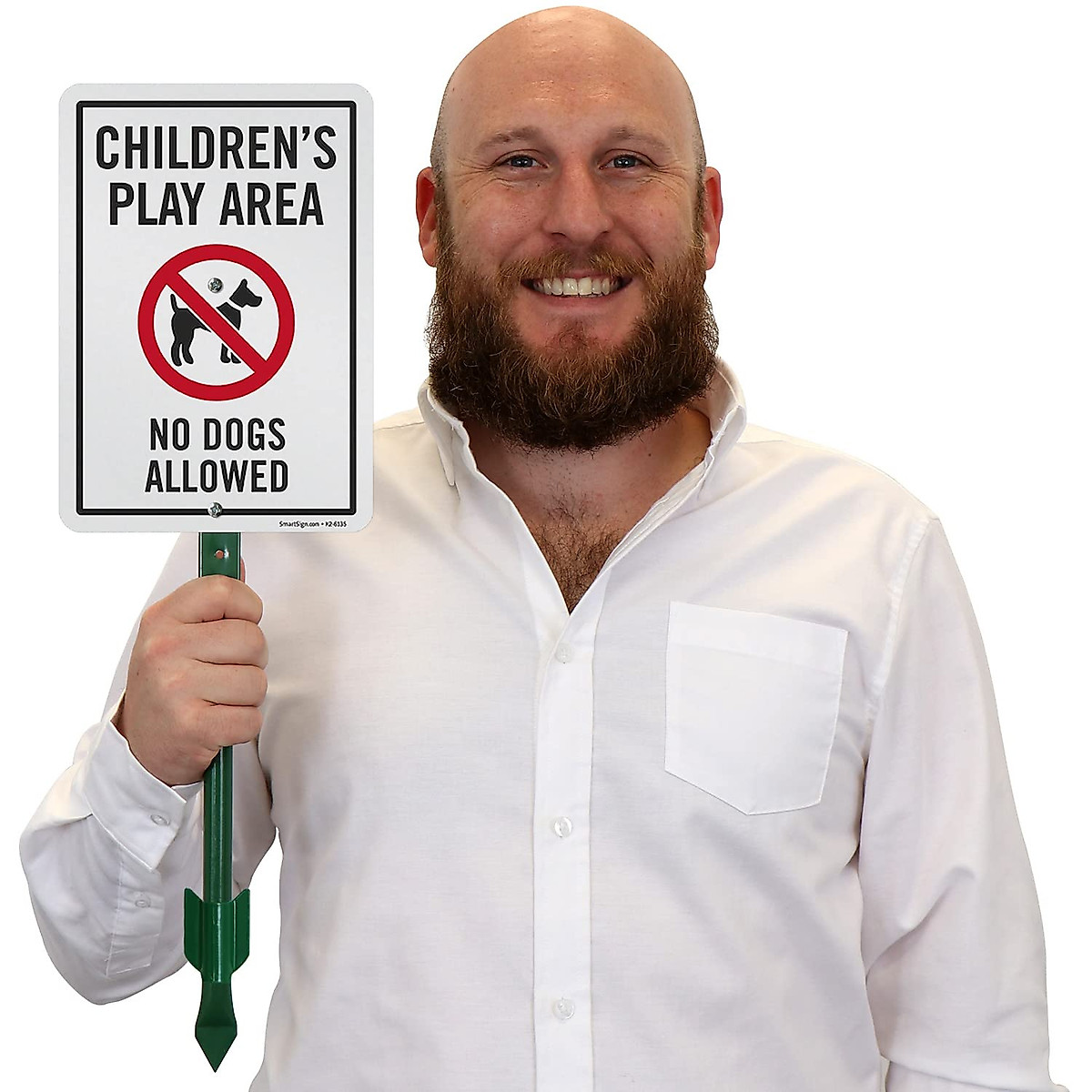 SmartSign 10 x 7 inch “Children's Play Area, No Dogs Allowed” LawnPuppy Yard Sign and 18 inch Stake Kit, 40 mil Laminated Rustproof Aluminum, Red/Black on White, Set of 1, Made in USA