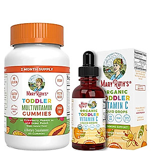 Toddler Multivitamin Gummies & USDA Organic Vitamin C Liquid Drops for Toddler Bundle by MaryRuth's | Vitamin C, D3, Zinc | Immune Support & Overall Health | Vegan | Non-GMO | Gluten Free
