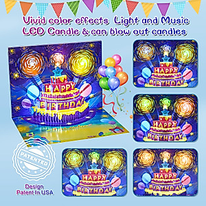 VUBOJO UPGRADED 3D Pop Up Firework birthday card, with Music and LED firework Birthday Cards with Blowable birthday candles. Birthday Gift for Mom,Dad, Women, Men, Wife, Grandma, Grandpa