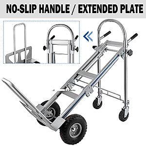 TOPDEEP 3in1 Aluminum Hand Truck,Convertible Hand Truck Dolly Large Size 1000 lb Capacity, Utility Cart Converts from Hand Truck to Platform Cart with 10" Hi Tech Rubber Wheels