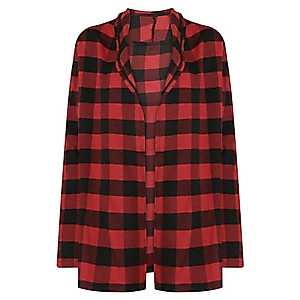 BAXLIMEK Cardigan For Women,2023 Fall Fashion Clothes Trendy Plaid Print Long Sleeve Shirts Outerwear,Dressy Casual Loose Open Front Lightweight Coats Plus Size Going Out Tops(B-Red,L)
