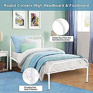 Voilamart Kids Twin Bed with Storage,Twin Metal Bed Frames with Headboard and Footboard, White Metal Platform No Box Spring Needed for Kids