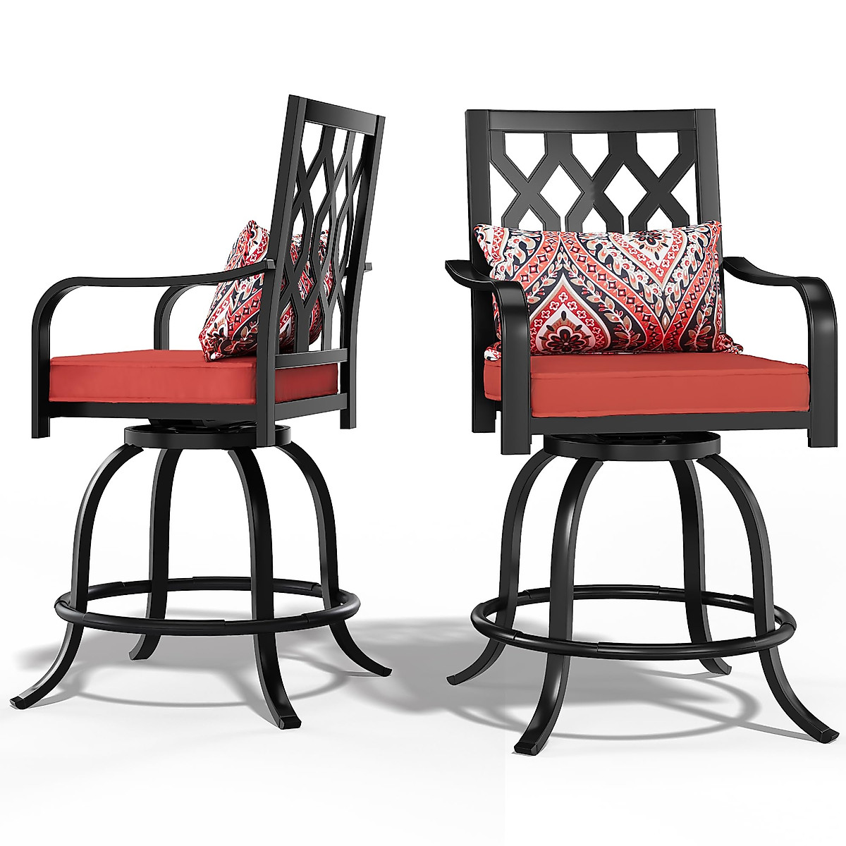 YITAHOME Metal Outdoor Bar Stools Set of 2, Heavy Duty Patio Bar Stools w/Max Bearing 352 Lbs, E-Coated Outdoor Swivel Bar Stools w/Cushion & Pillow for All Weather Patio Deck Poolside, Black