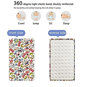Cars Themed Fitted Crib Sheet,Standard Crib Mattress Fitted Sheet Toddler Bed Mattress Sheets-Crib Mattress Sheet or Toddler Bed Sheet, 28“ x52“,Multicolor