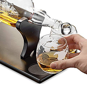 Godinger Ship In A Bottle Whiskey Decanter and Whiskey Glasses Bar Set, for Liquor Scotch Bourbon, Gifts for Men