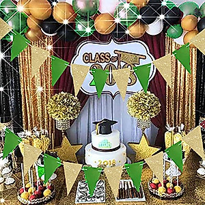 Graduation Party Decorations Green Gold 2023/St. Patrick’s Day Decorations/Birthday Party Decorations Green Gold 2pcs Glitter Gold Green Triangle Banners/Christmas Decorations/Spring Summer Party
