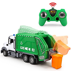 WEMOKA 2.4Ghz Remote Control Garbage Truck Toys, RC Trash Truck Toys for Boys with Trash Bin Real Lights, 1/24 Scale 6 Channel Rechargeable Recycling Truck Gift for Kids