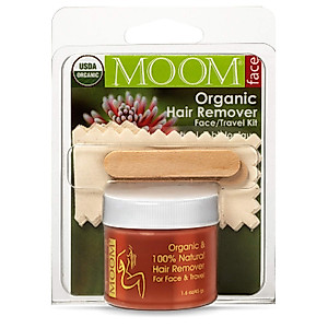 MOOM Organic Travel Wax Kit with Aloe, Tea Tree Oil & Chamomile for Face - Natural Sugar Waxing Glaze with 6 Facial Fabric Strips & 2 Small Wooden Applicator Sticks 1.6 oz. - Facial Wax Kit - 1 Pack