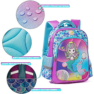 Spring Country Girls Backpack for School, Children Casual Daypack Book Bag Rucksack (Mermaid Glitter)
