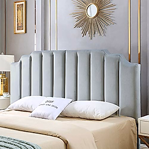 24KF Velvet Upholstered Tufted King headboard with Vertical Channel Design King/California King headboard-Gray