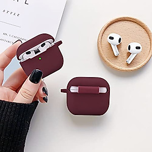 OLEBAND Airpods 3rd Generation Case with Cute Bling Keychain,Silione Protective and Anti-Slip Cover for Apple Air pod 3 Case,LED Visible,for Women and Girls,Burgundy