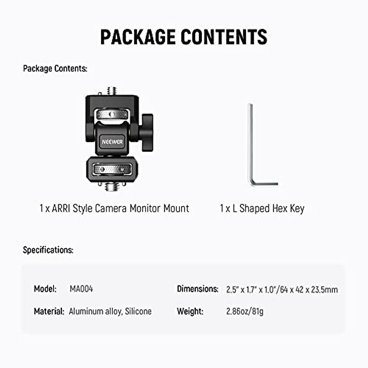 NEEWER Camera Monitor Mount with 3/8" ARRI Locating Thumbscrew, 1/4" Screw for 5" & 7" Monitor Compatible with Atomos Ninja V, 360° Swivel 180° Tilt Damping Adjustable, Compatible with SmallRig, MA004