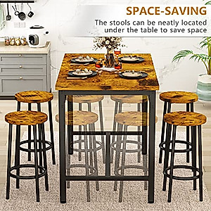 AWQM Bar Table and Chairs Set Industrial Counter Height Pub Table with 4 Chairs Bar Table Set 5 Pieces Dining Table Set Home Kitchen Breakfast Table, Black and Industrial Brown