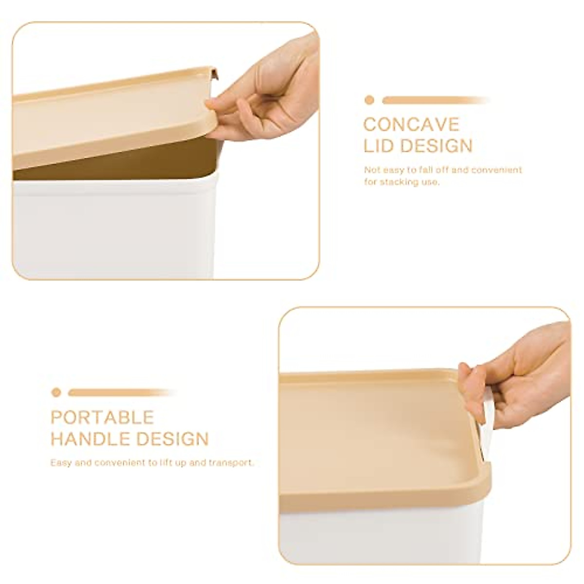 ANMINY Lidded Plastic Storage Bins Set White Desk Basket Box Cube Drawer Organizer Kitchen Food Container with Handles Removable Lids for Cosmetic Makeup Bathroom Countertop Dresser - 2 Medium 3 Small