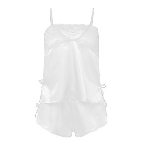 Funic Women Lace Lingerie Sexy Passion Babydoll G-String Plus Size Nightwear 2PC Set(White,Asian XL = US L)