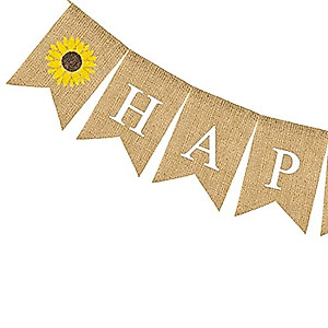 SWYOUN Burlap Happy Birthday Banner with Sunflower Birthday Party Bunting Garland