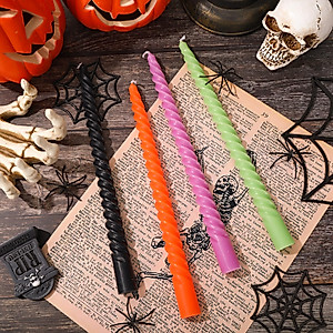 Whaline 8Pcs 10 Inch Halloween Spiral Taper Candles Black Orange Purple Green Dripless Twisted Wax Candles Long Unscented Candle Sticks for Home Party Supplies