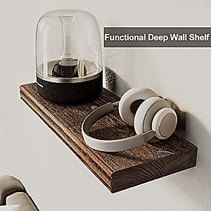 ZGREN Floating Shelves Natural Wood Rustic Wide Wall Mounted Shelf 16 inch Set of 2 Farmhouse Wooden Shelving Small Decorative Shelf for Bathroom, Bedroom, Kitchen, Living Room Decor, Black Dark Brown