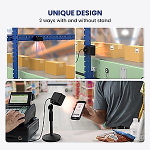 Eyoyo 1D 2D Hands-Free Barcode Scanner with Height Adjustable Stand, Omni-Directional Presentation Desktop Bar Code Scanner with Automatic Sensing Scanning for POS Checkout Counter Book Library Retail