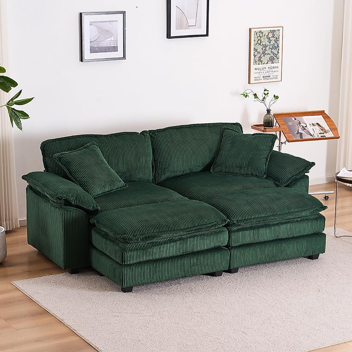JURMALYN 84.6'' Corduroy Sectional Sofa with Chaise Lounge, Luxury Sofa Bed Lazy Sofa Loveseat Sofa with Ottoman Sleeper Sectional Sofa Daybed for Living Room Apartment, Green