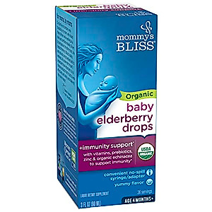 Mommy's Bliss Organic Baby Elderberry Drops, Immune Support with Vitamins, Prebiotics, Zinc & Organic Echinacea, Age 4 Months +, 3 Fl Oz (36 Servings)