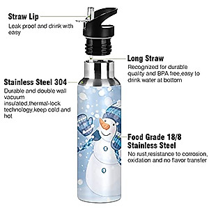 xigua Christmas Snowman Water Bottle Stainless Steel Vacuum Insulated Water Bottle with Straw Lid for Sports Cycling Hiking Gym School Home,20 oz.